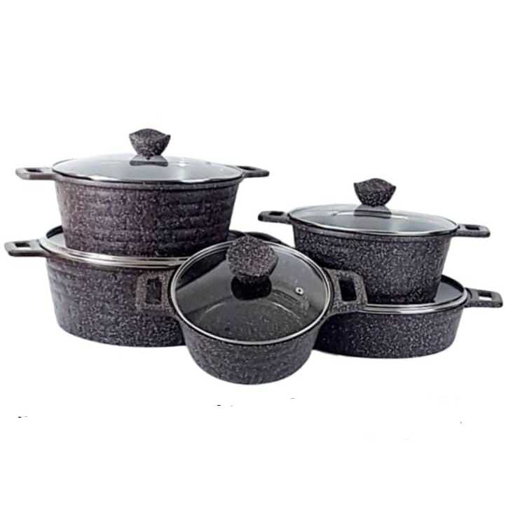 10pcs ( 5 set ) Brick Stone Design Marble Coated Cookware Set | Shopee ...