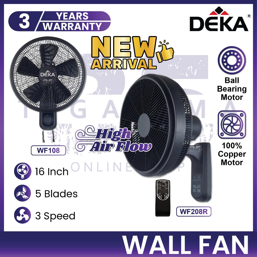 DEKA Fan Deka WF108 / WF208R Wall Fan 16Inch Pull String Remote Control ...