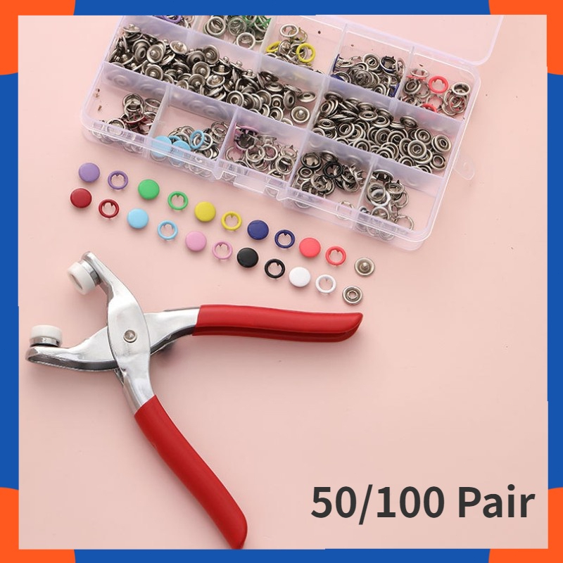 100 Sets 10 Colors Snap Button Plier Colorful Five-Claw Buckle ...