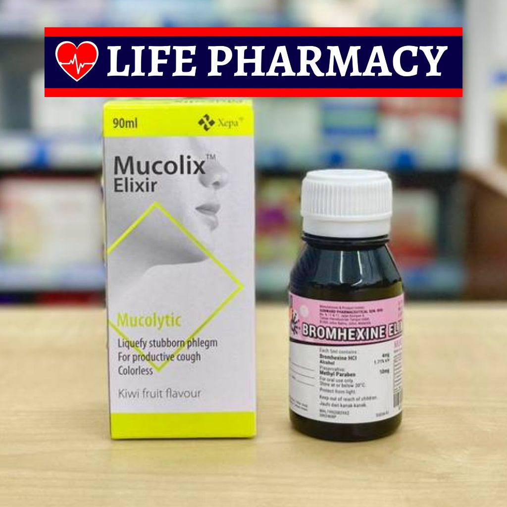 Mucolix 90mL/ Bromhexine Elixir Syrup 60mL/120mL (Cair kahak/Batuk ...