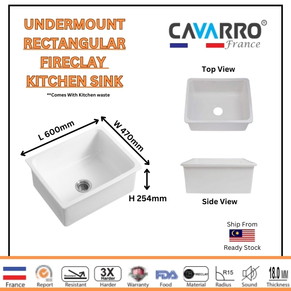 CAVARRO CL241810 600mm Undermount Flush Mount Round Sink White Ceramic ...