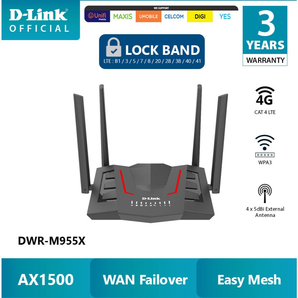 D-Link 4G LTE Wi-Fi 6 AX1500 Gigabit Mobile Router build in VPN Client ...