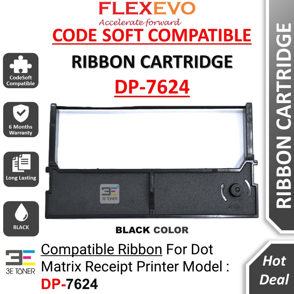 Codesoft DP7624 DP 7624 Compatible Black CodeSoft 7624 Ribbon Cartridge for Dot Matrix Receipt ...