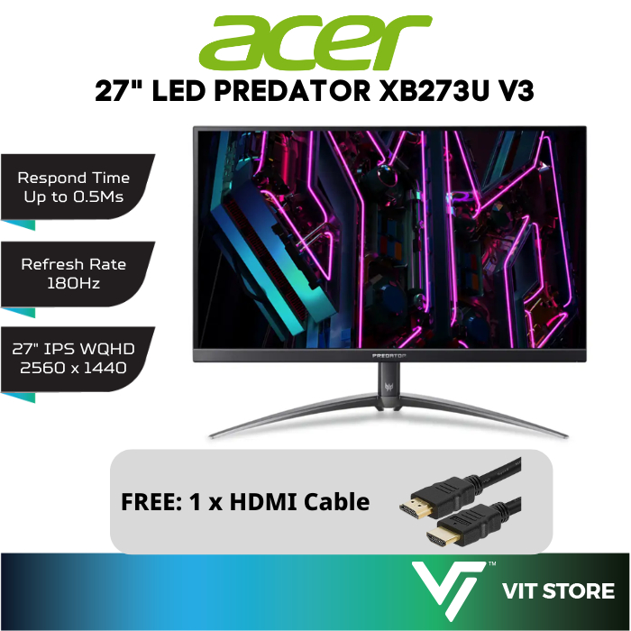 Monitor ACER - 27" LED PREDATOR XB273U V3 IPS 2K 2560x1440 180Hz 0.5ms ...