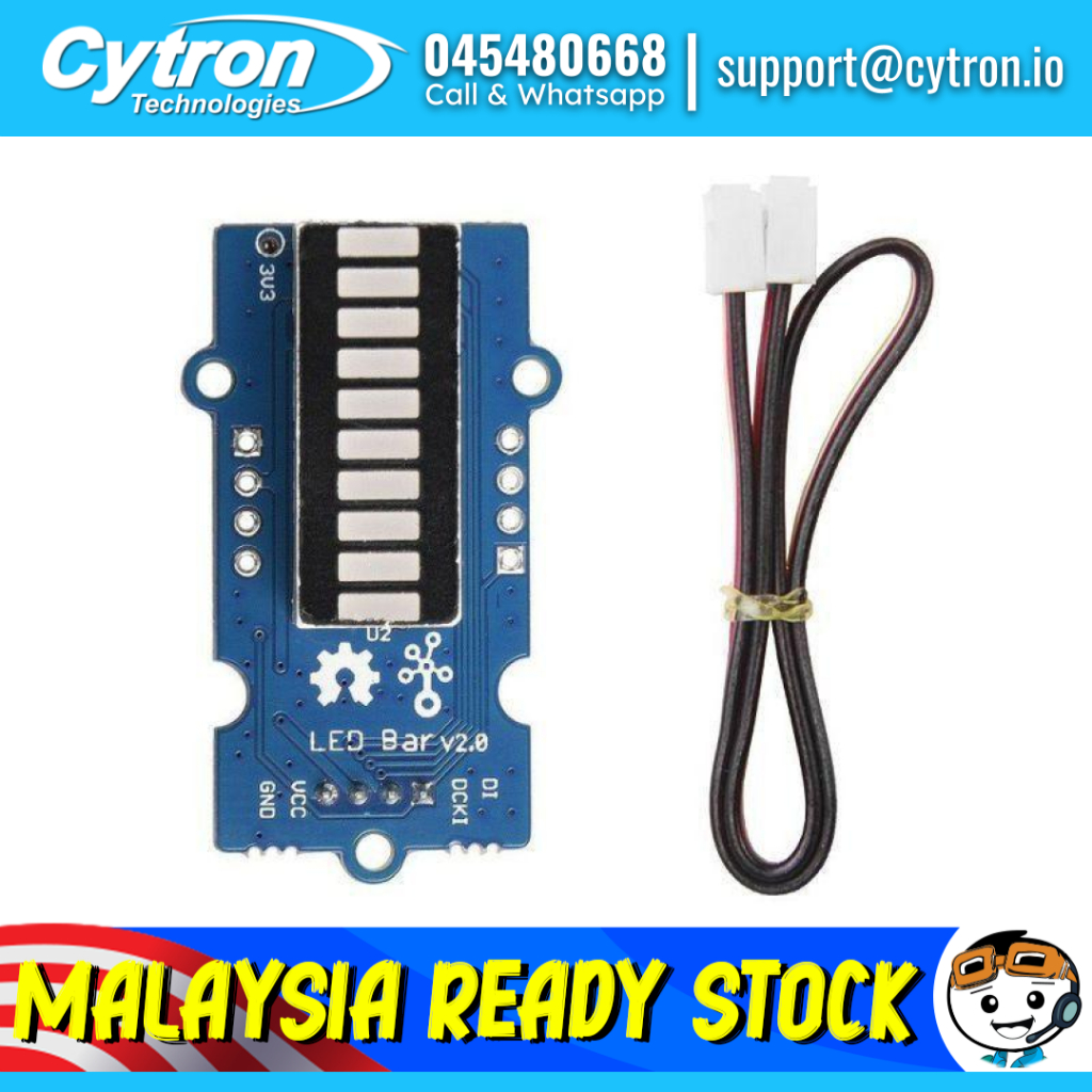 Grove - LED Bar v2.0, comprised of 10 segment LED gauge bar with MY9221 ...