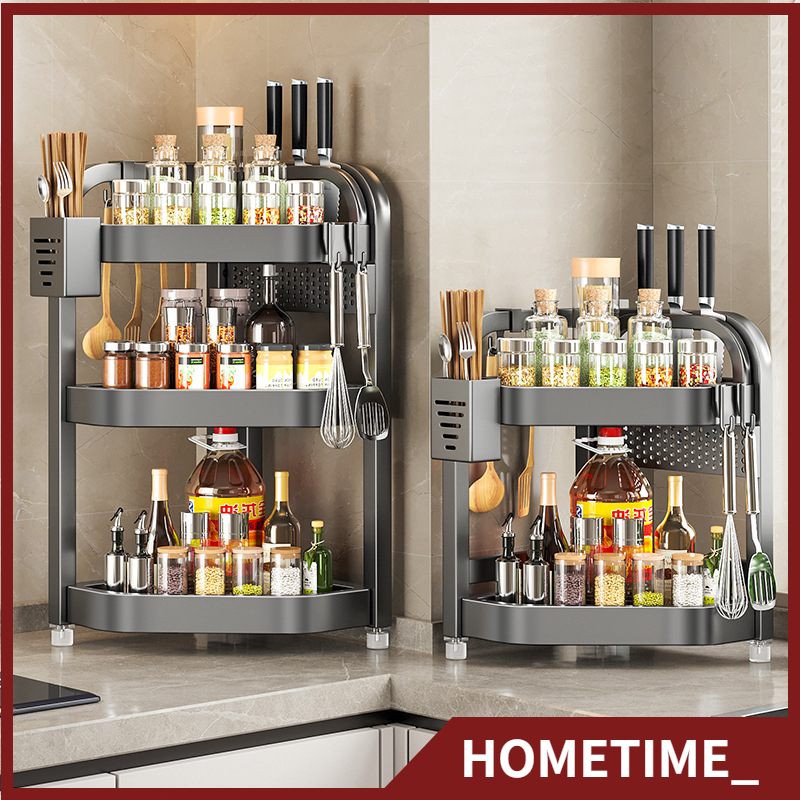 Spice Rack Kitchen Rak Rempah Stainless Steel Corner Seasoning Rak ...