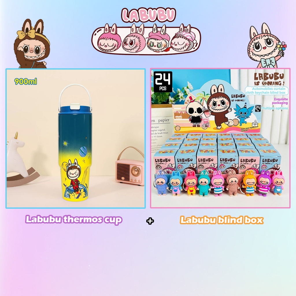 Labubu thermos and whole box 24pce keychain blind box children's ...