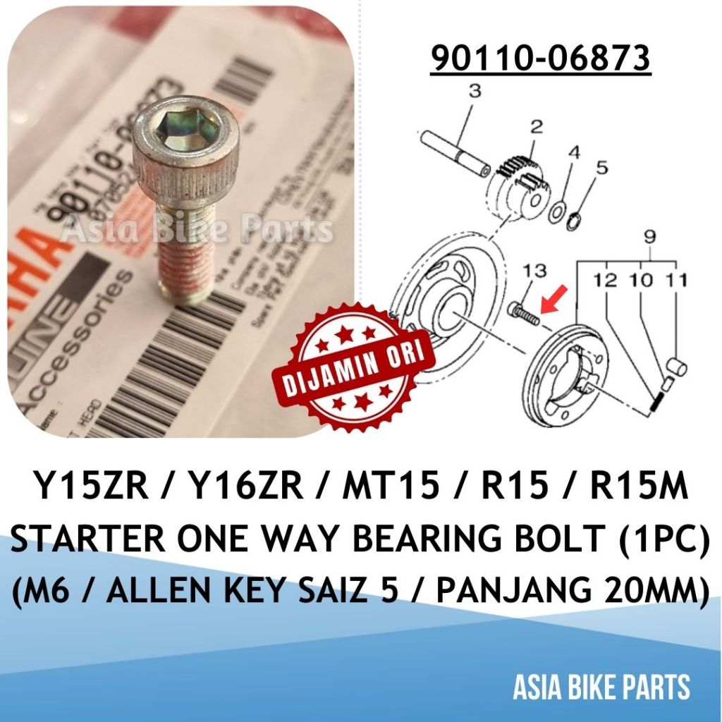 Yamaha Original Y15ZR / Y16ZR / MT15 R15 R15M Starter Clutch Outer Bolt ...