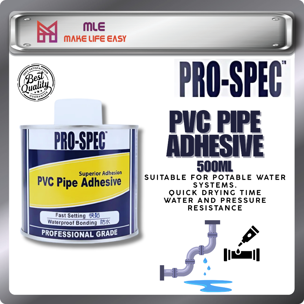 PRO-SPEC PVC PIPE ADHESIVE 500ML CLEAR Piping Fitting Bonding Solvent ...