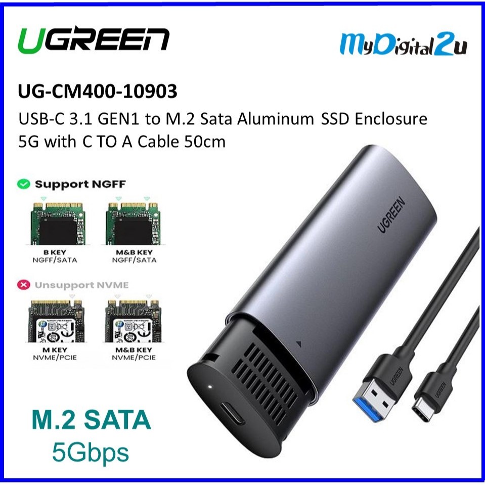 UGREEN *UG-CM400-10903 USB-C 3.1 GEN1 to M.2 Sata Aluminum SSD ...