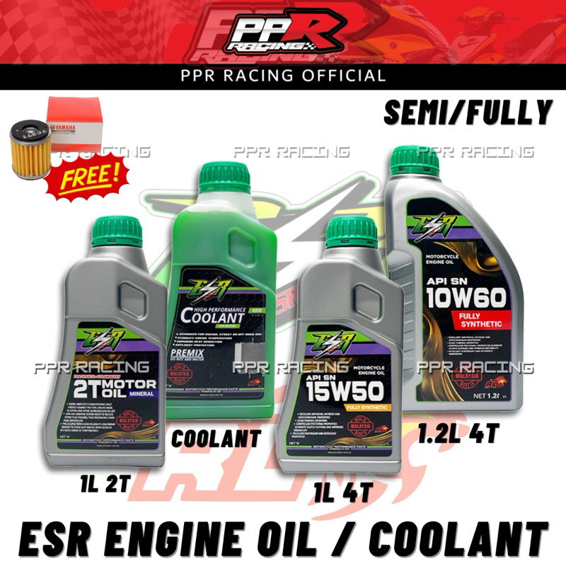 100% ORIGINAL ESR MOTOR OIL SEMI FULLY 1L 1.2L 2T COOLANT FREE OIL ...