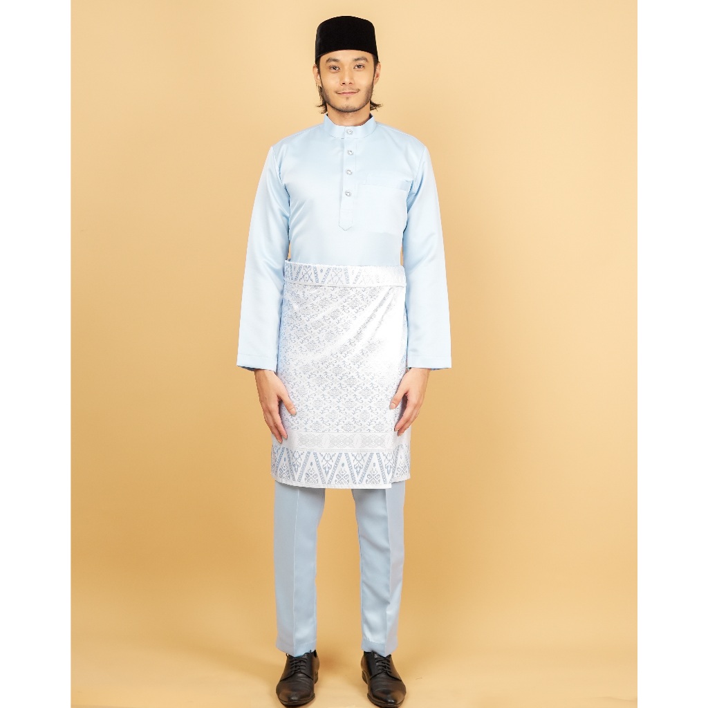 Baju Melayu Slimfit Duchess Matte Premium - Soft Blue | Shopee Malaysia