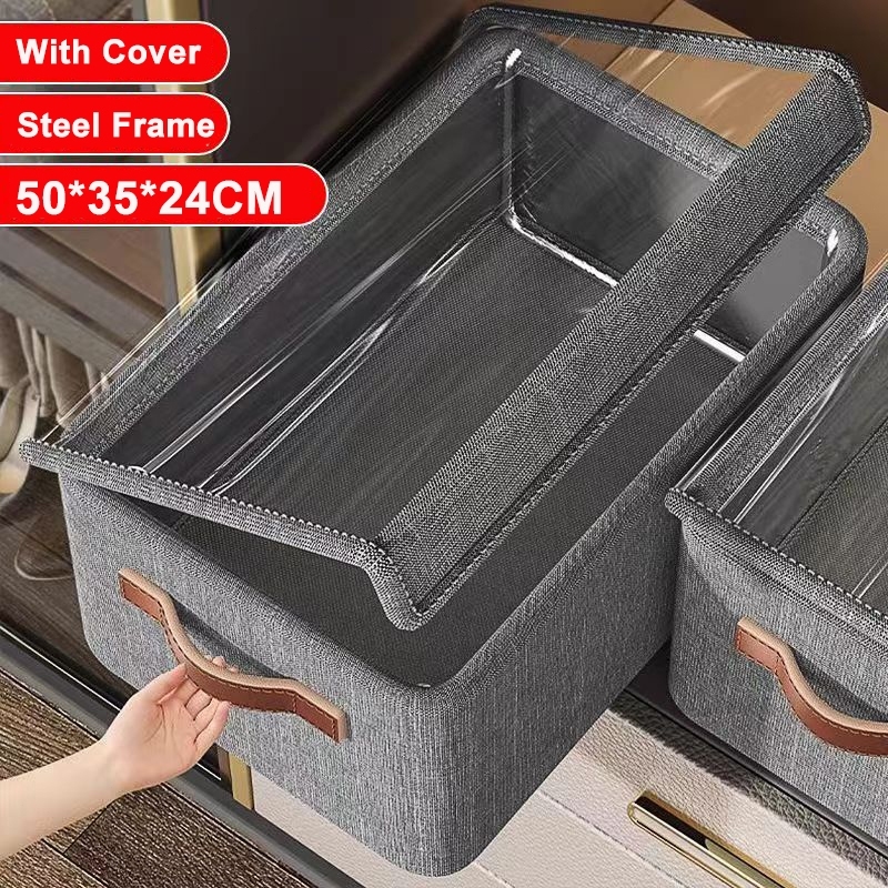 Oxford Foldable Storage Box with steel frame Clothes Organizer With Lid ...