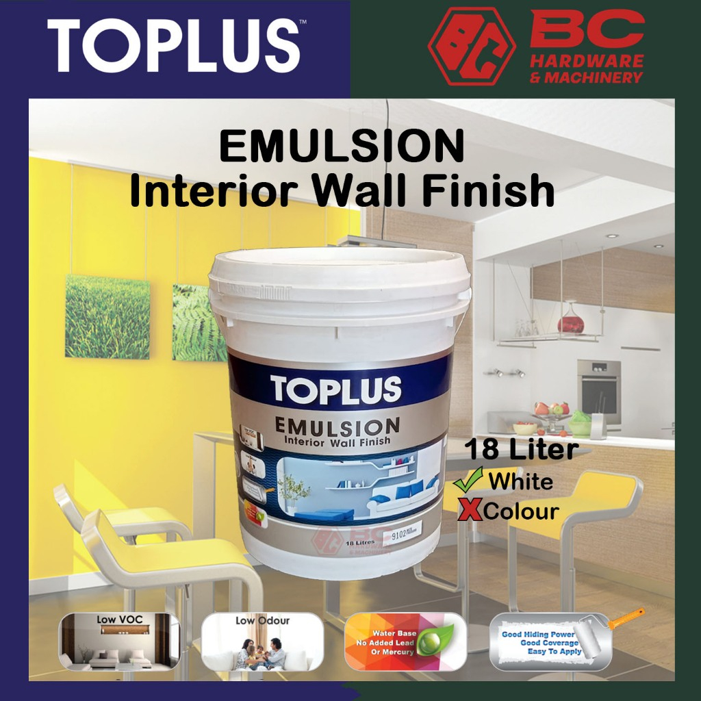 18L White TOPLUS Emulsion Paint for Interior Wall Finish / Cat Kapur ...