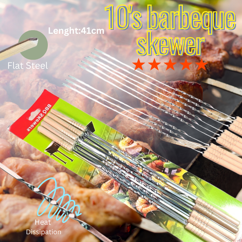 SPIRAL 10'S FLAT STEEL BARBEQUE SKEWER SET/BBQ SKEWERS/GRILLED STICK ...