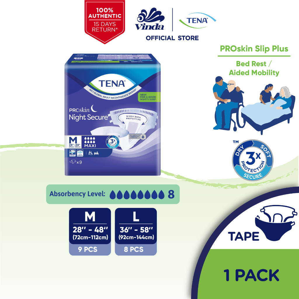 TENA PROskin Night Secure Adult Diaper M (9s) / L (8s) | Shopee Malaysia