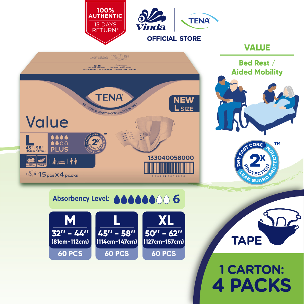 TENA Value Box Adult Diaper M15/L15/XL15 (4 Packs) | Shopee Malaysia