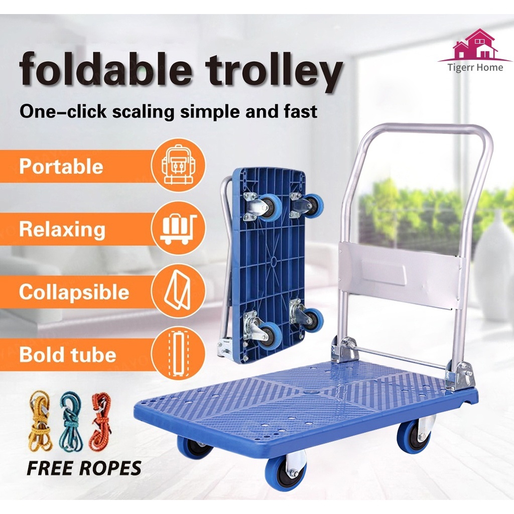 Foldable Trolley With Wheel 150KG/500KG/1000KG PVC Troli Barang Heavy Duty Iron Mute 手推车 ...