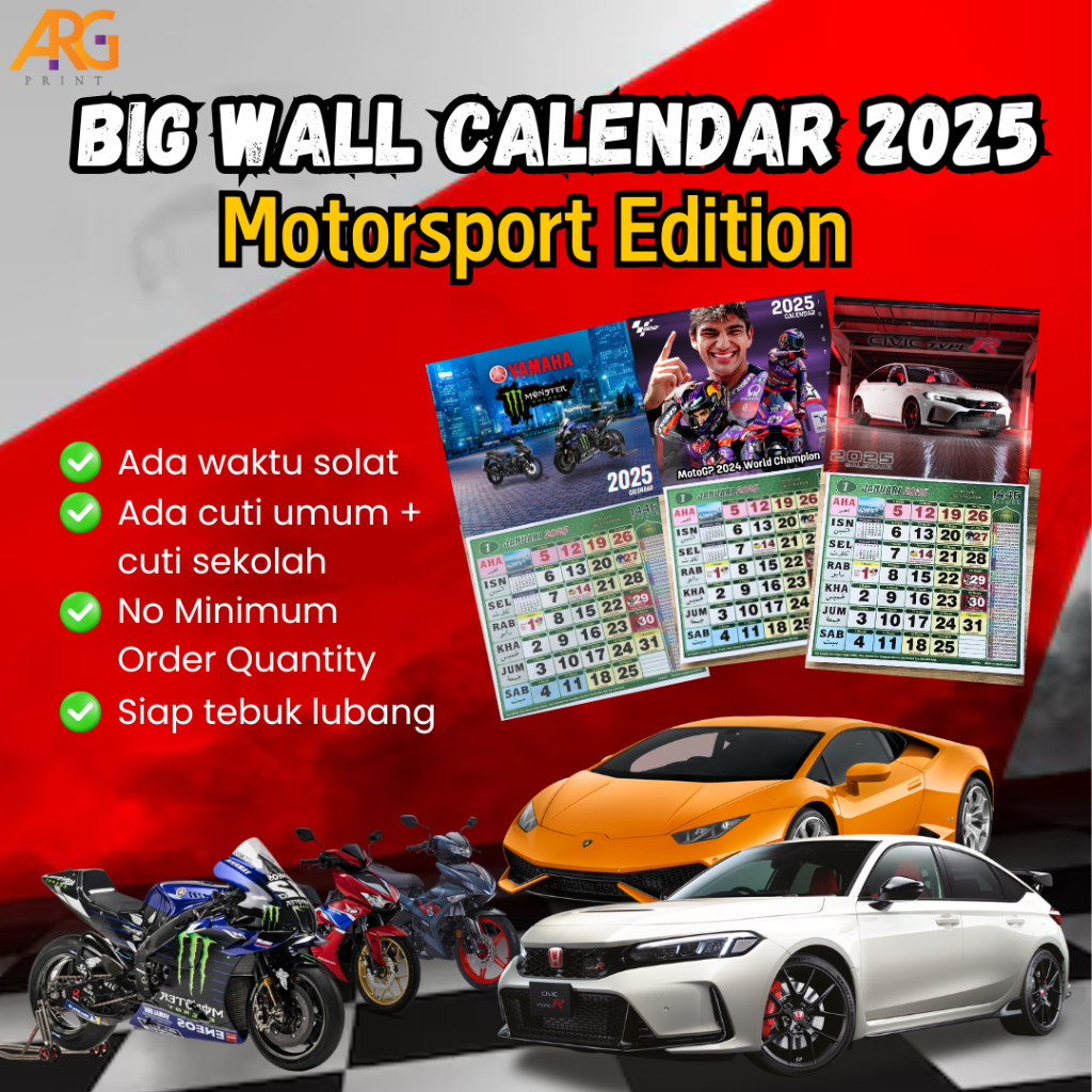 Kalendar Dinding 2025 Wall Calendar Ready Custom Motosport Edition ...