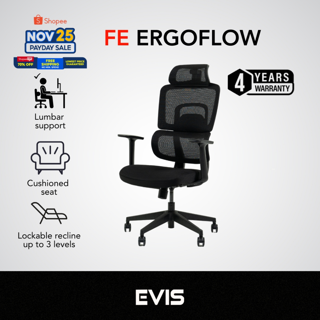 [NEW LAUNCH] EVIS FE Series ErgoFlow Ergonomic Chair Breathable Mesh Material Comfortable Office ...