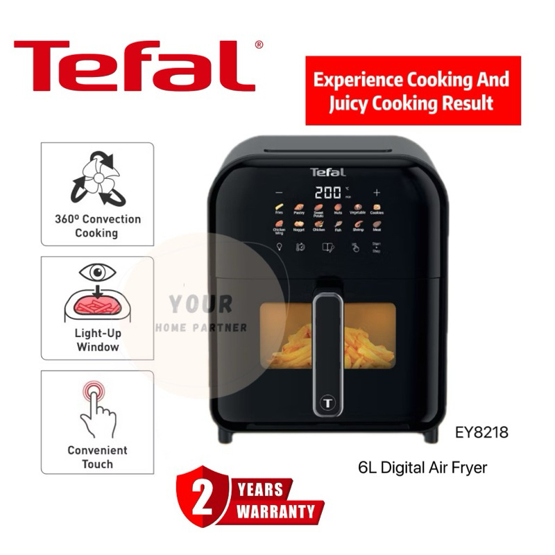 Tefal Easy Fry Window Air Fryer Digital 6L EY821865 EY8218 | Shopee ...
