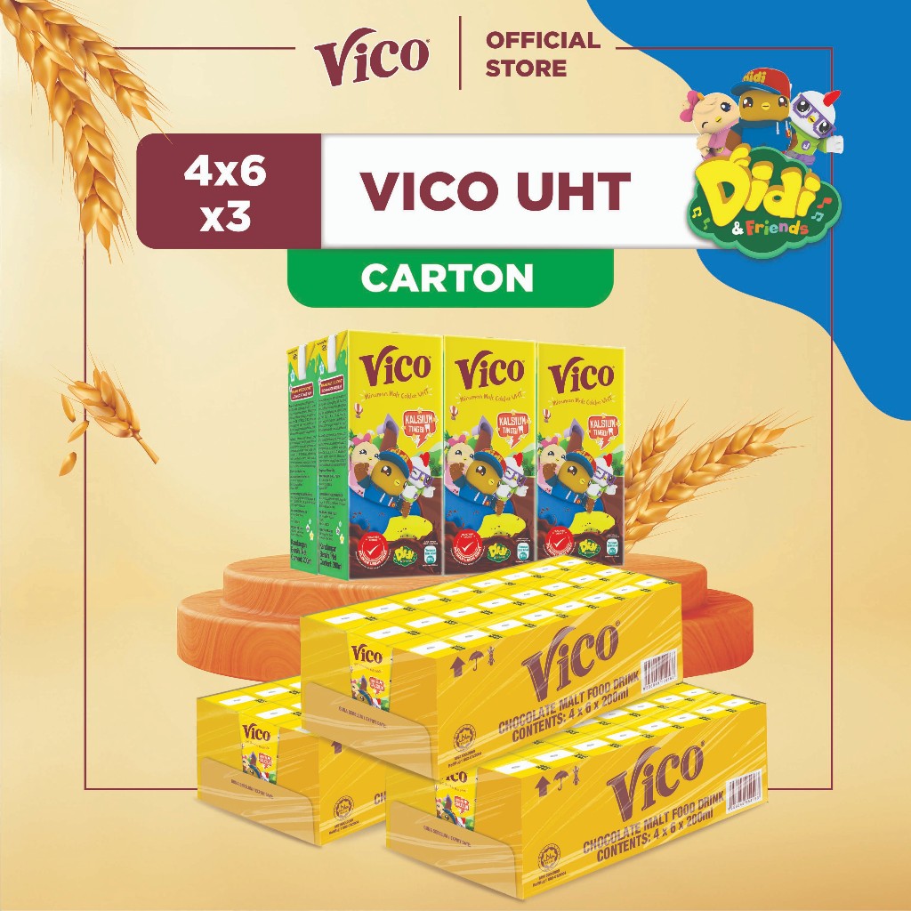 VICO UHT CHOCOLATE MALT DRINK 3 CARTON(200ml X 24Pack X 3Carton ...