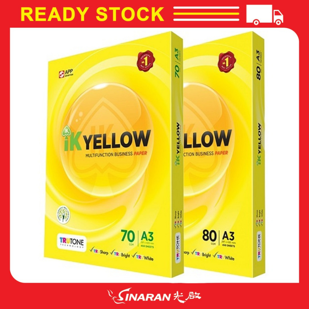 IK YELLOW A3 PAPER 70GSM, 80GSM 500SHEET 1 PACK | Shopee Malaysia