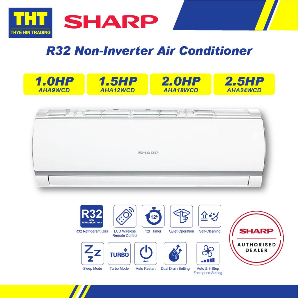 SHARP 1.0HP /1.5HP /2.0HP /2.5 HP NEW WCD SERIES NON INVERTER AIR COND AHA9WCD/AHA12WCD ...