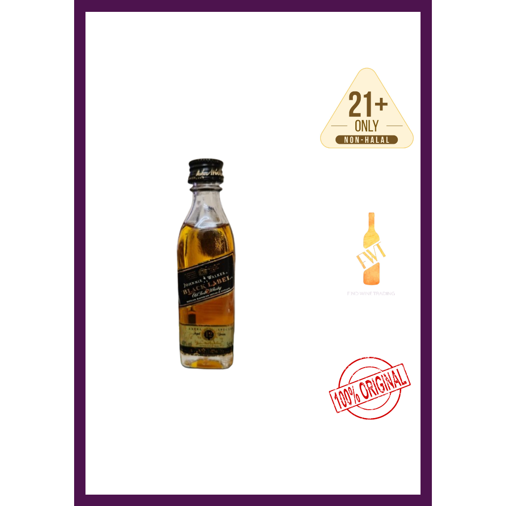 johnnie walker miniature black label 90s old btl glass btl 50ml 40abv ...