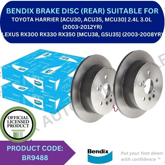 BENDIX GENUINE DISC BRAKE ROTOR (REAR) FOR TOYOTA HARRIER [ACU30, MCU30 ...