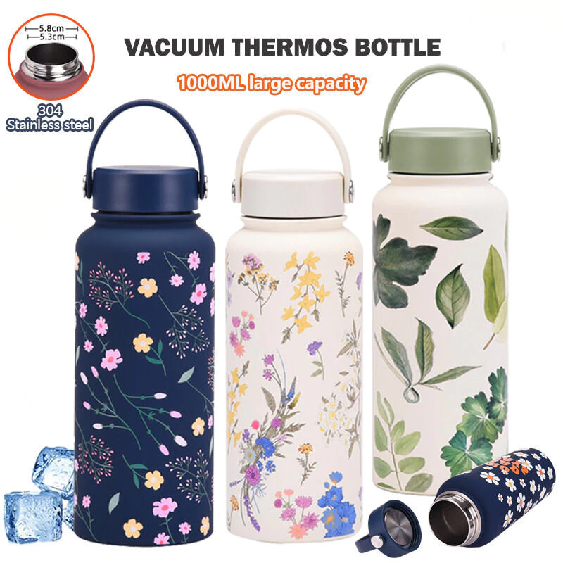 1000ML Thermos Bottle Thermos Cup Large Capacity Stainless Steel Portable Sports Bottle Outdoor ...