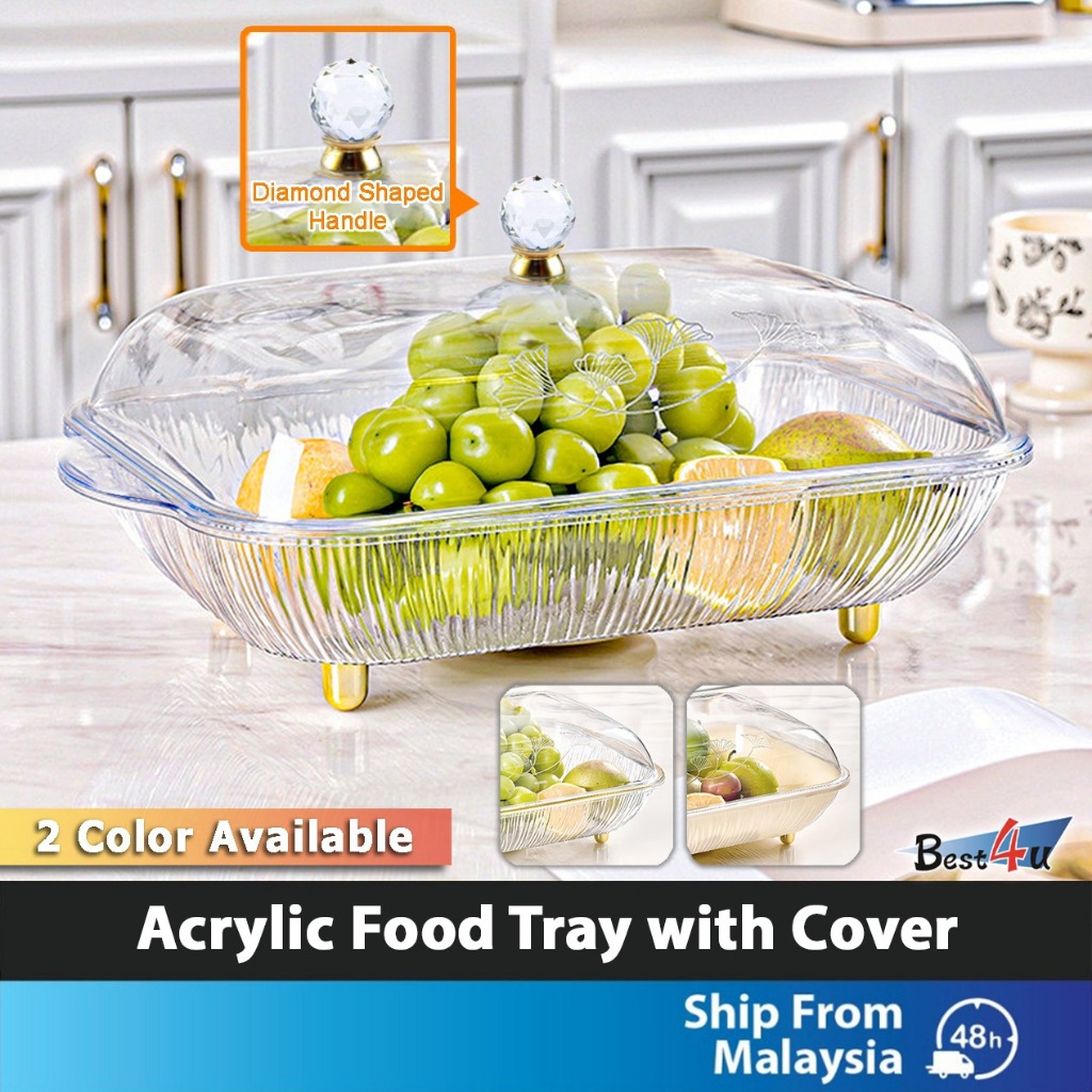 BEST4U Acrylic Food Dessert Tray with Cover | Fruits Tray with Stand ...