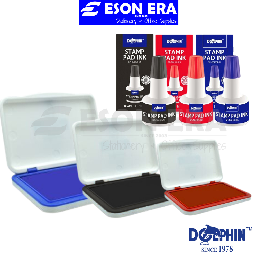 Dolphin Stamp Pad No.2/3/4 & Ink Refill Without Oil (Refill 30ml ...