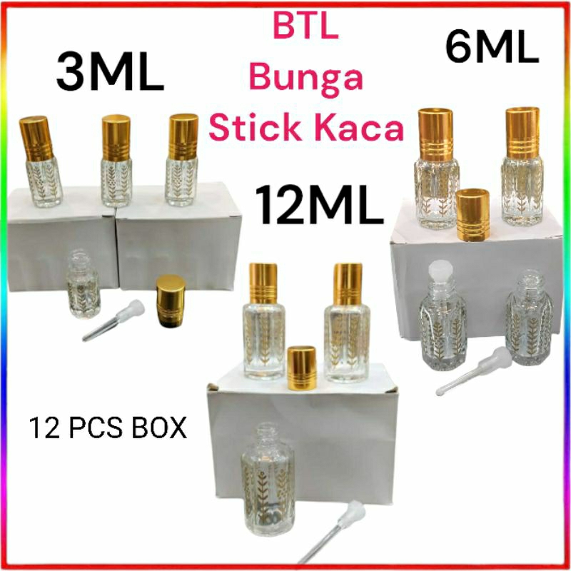 BTL/BOTOL KOSONG 3ML,6ML,12ML BUNGA STICK KACA (12 PCS BOX) NEW DESIGN ...