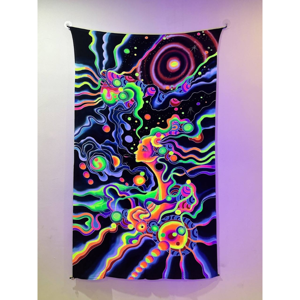 UV REACTIVE WALL CLOTH, black light psychedelic airbrushed art, glow-in ...