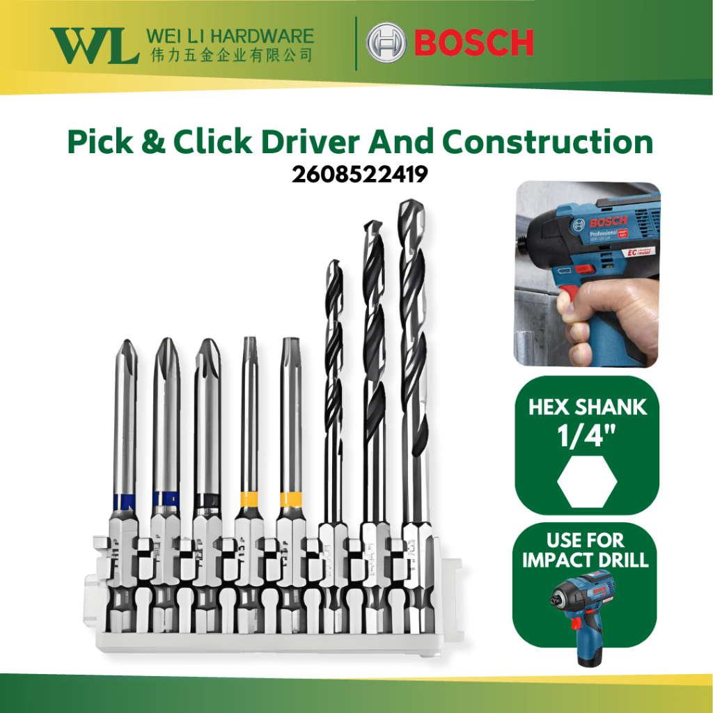 BOSCH 2608522419 Pick & Click Extra HSS Impact Drill Bit Mixed Set ...