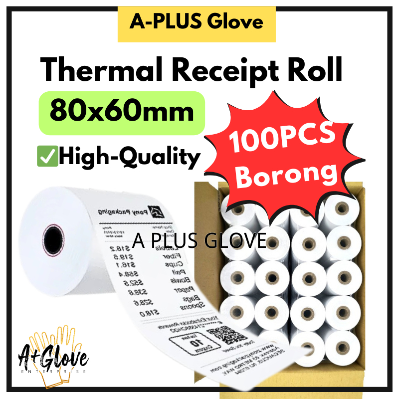 80mm x 60mm (100Rolls) Thermal Receipt Paper Rolls Kertas Resit Gulung ...