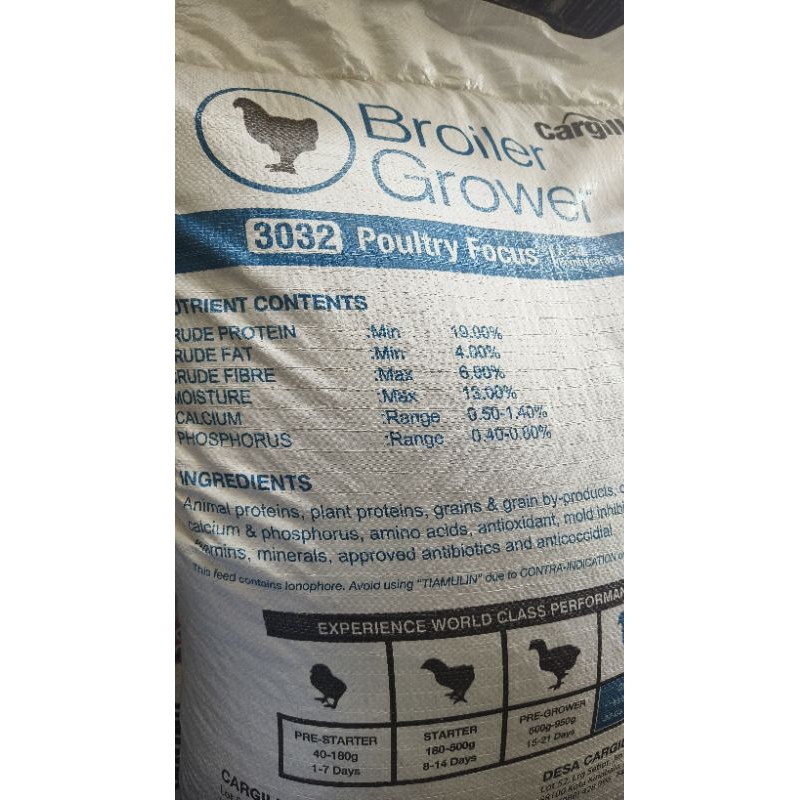 1kg/5kg ready stock Cargil Broiler Grower 3032 Poultry Focus/dedak ...