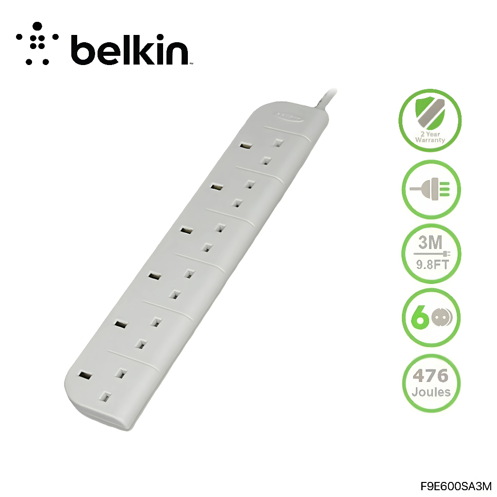 BELKIN 6-OUTLETS SURGE PROTECTOR POWER STRIP (3M) | Shopee Malaysia