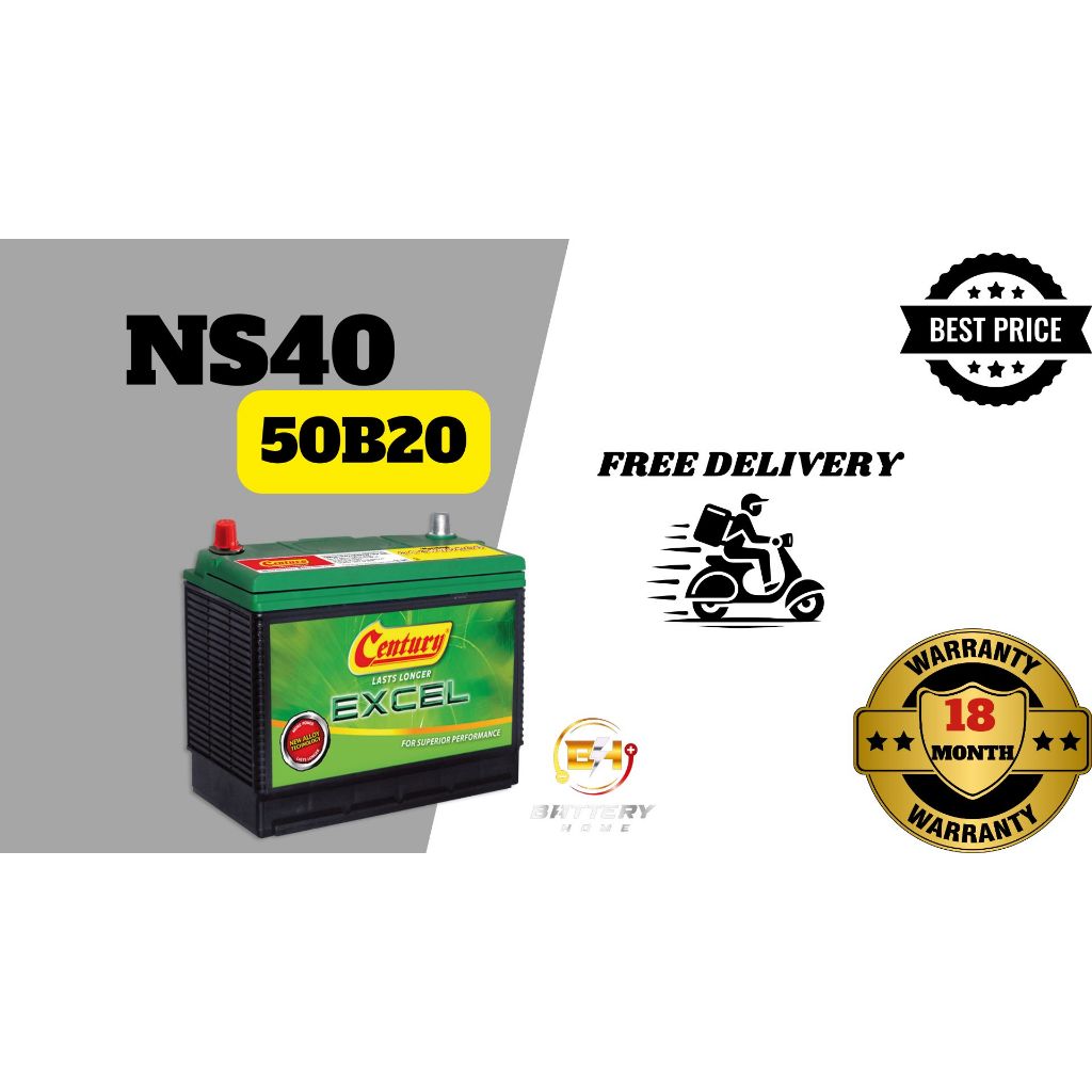 (Installation Included) Car Battery Bateri Kereta NS40 50B20 Century ...