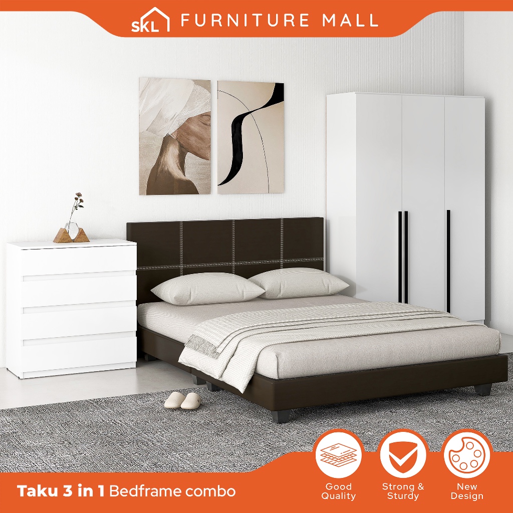 SK PVC Queen Size Bed Frame + Wardrobe + Chest Drawer/ Divan Bed ...