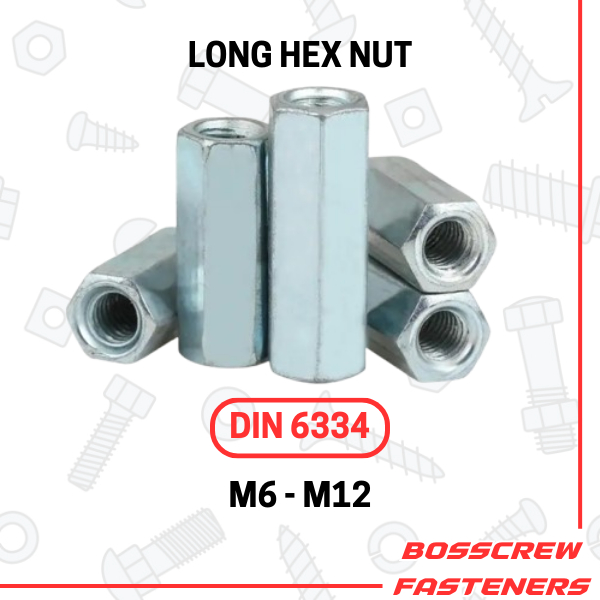 ZP(Zinc Plated) Hex Long Nut m6 ~ m12 (Stud Rod Extention Long Nut ...