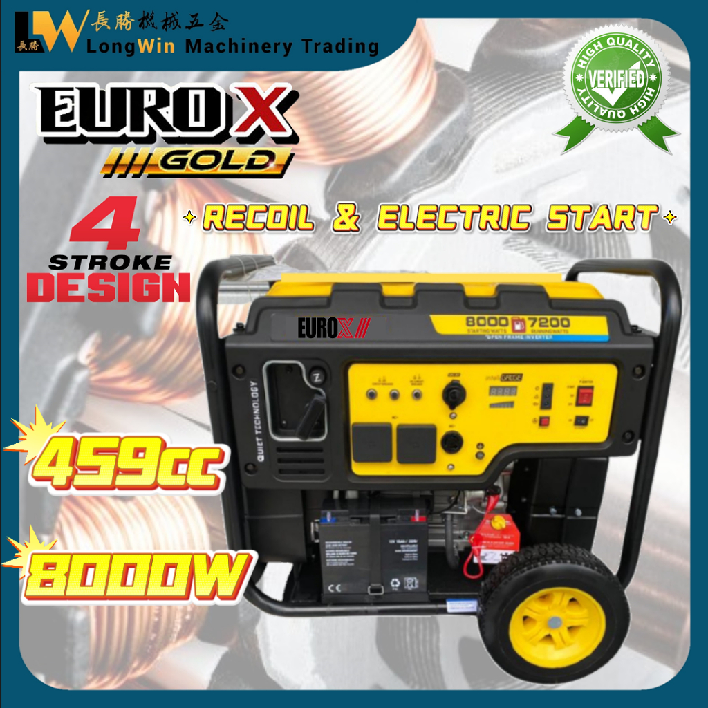 EUROX/// JI8000 4-Stroke Portable Gasoline Inverter Generator 8000W Recoil & Electric Start ...