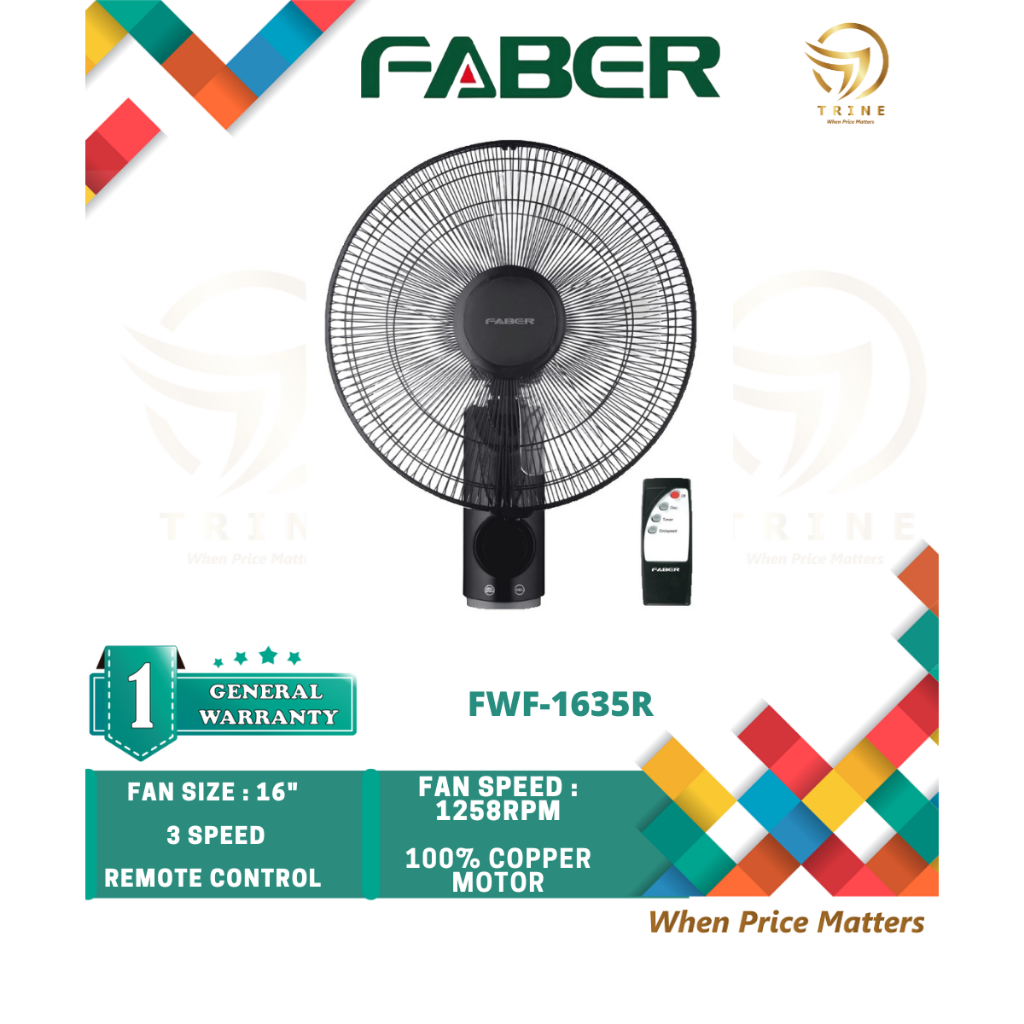 FABER VENTO SERIES 16" 3-SPEED MODE 5-BLADE WALL FAN FWF VENTO GEN 2 ...