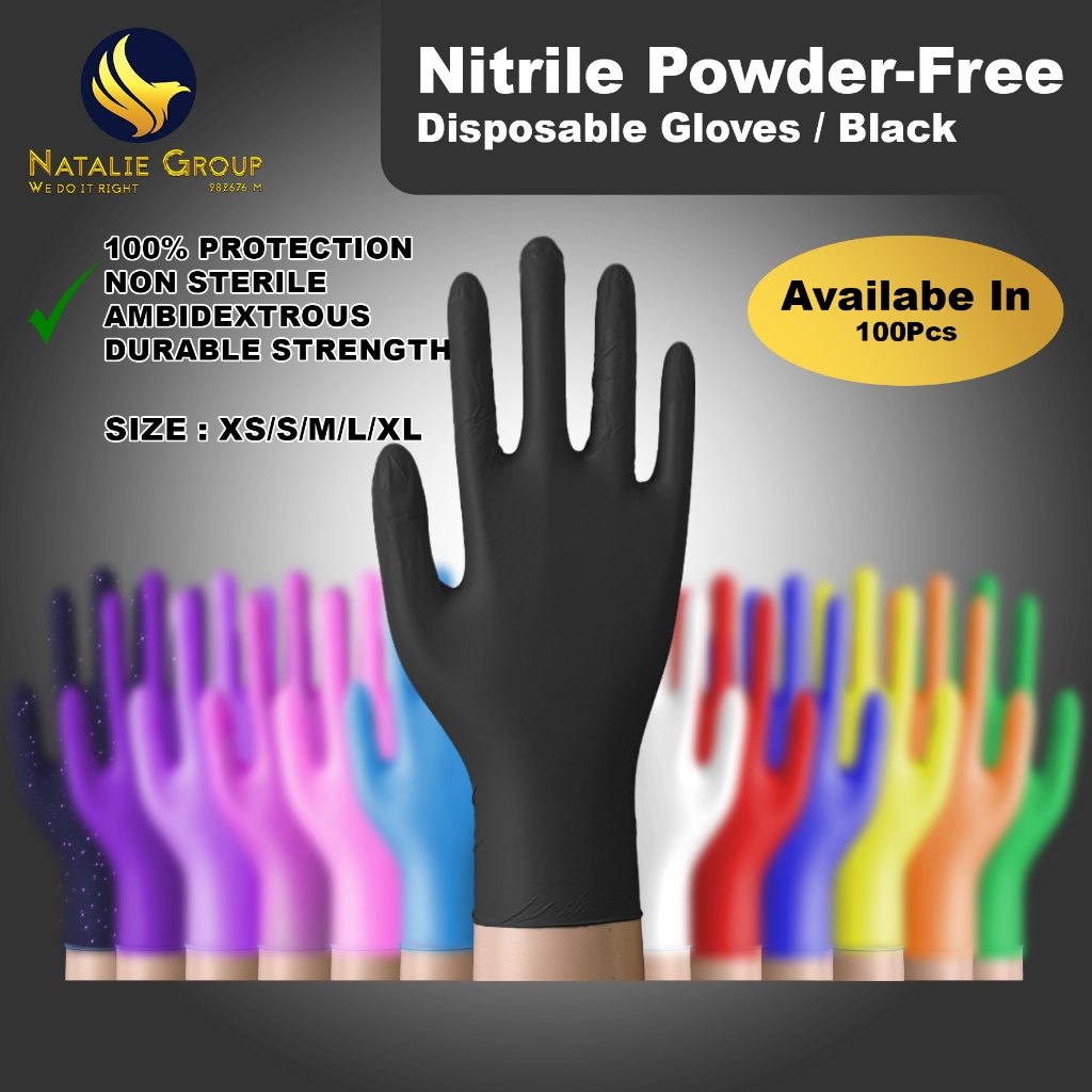 100 PCS Nitrile Powder Free Black Gloves for restaurant spa beauty ...