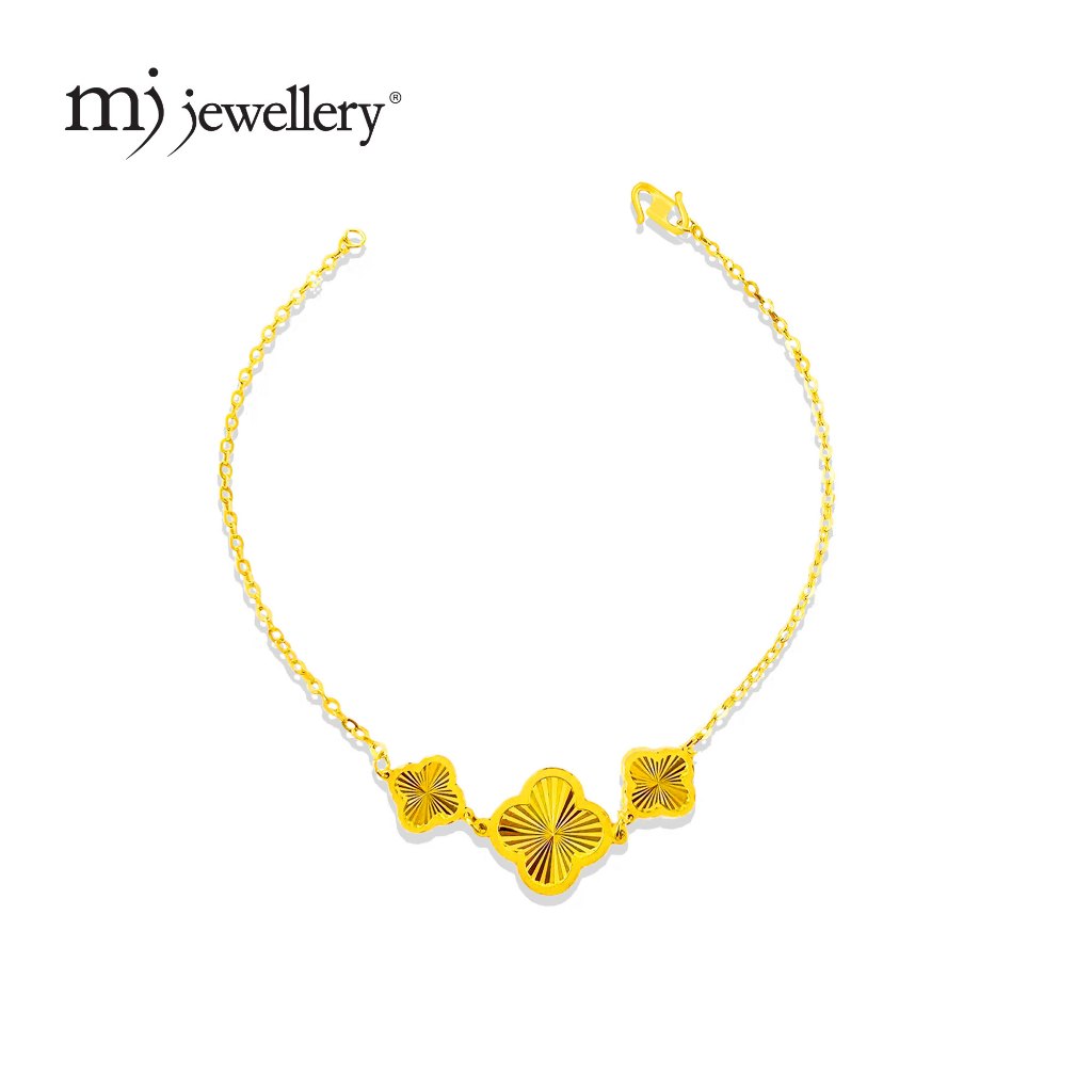 MJ Jewellery 375/9K Gold Clover Leaf Bracelet T173B | Shopee Malaysia