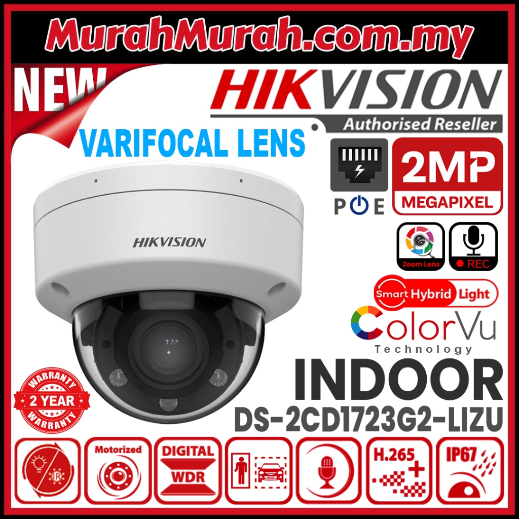 Hikvision DS-2CD1723G2-LIZU 2.0MP POE Motorized 2.8MM to 12MM Varifocal 2MP Build In Mic Dual ...
