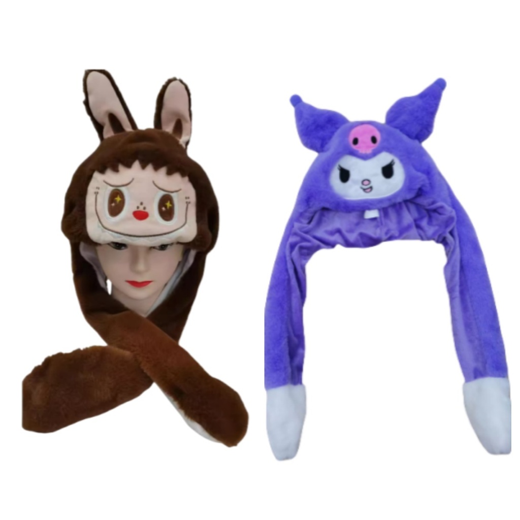 TikTok Viral Cartoon Bunny Hat with LED light Kuromi Labubu Topi ...