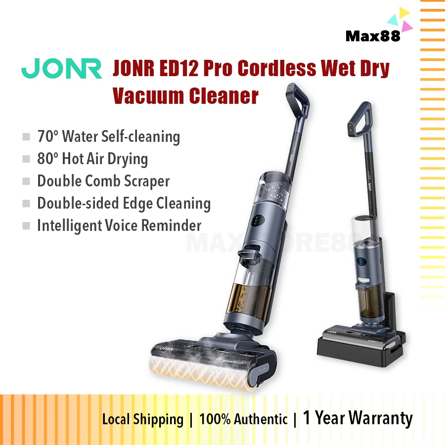 JONR ED12 Pro Cordless Wet Dry Vacuum Cleaner with Hot Air Drying Electric Floor Scrubber ...