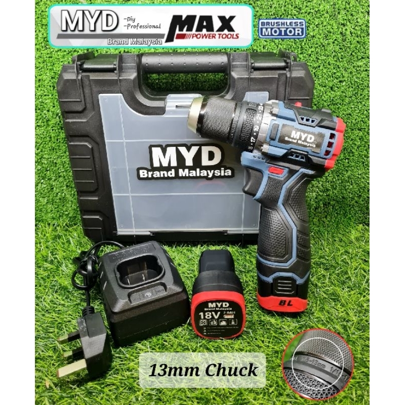18v(13mm Metal Chuck) MYD Mini Brushless moto Cordless drill Mesin Bor ...